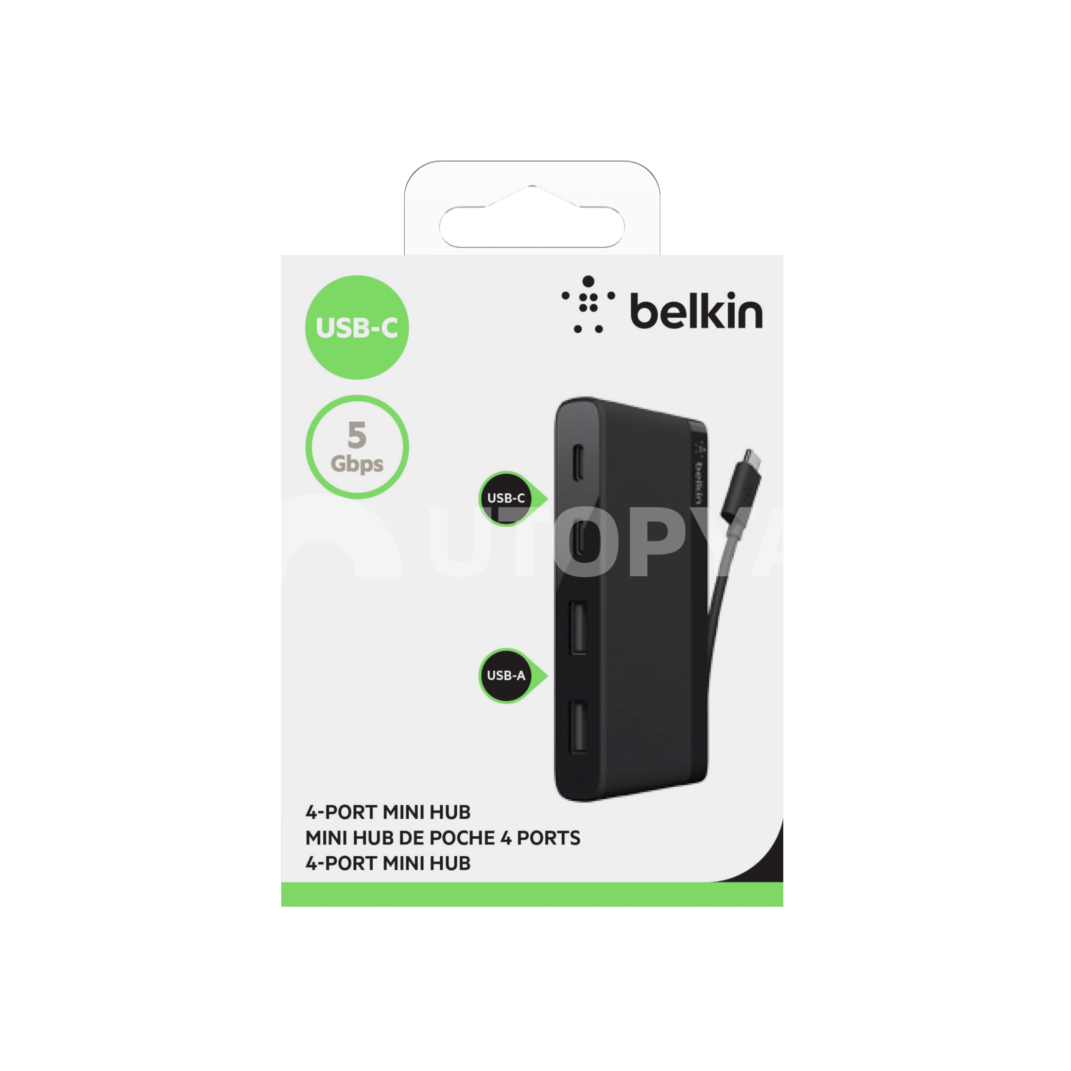 BELKIN Mini Hub 4 ports (2 x USB-C et 2 x USB-A) avec Câble USB-C ...